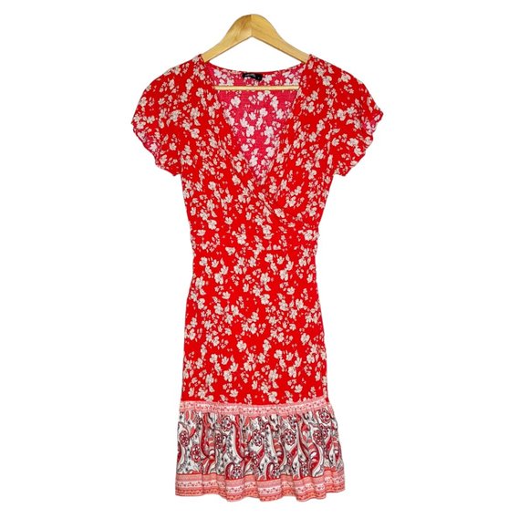 Dotti | Dresses | Dotti Size Red White Paisley Frill Boho Wrap Dress ...